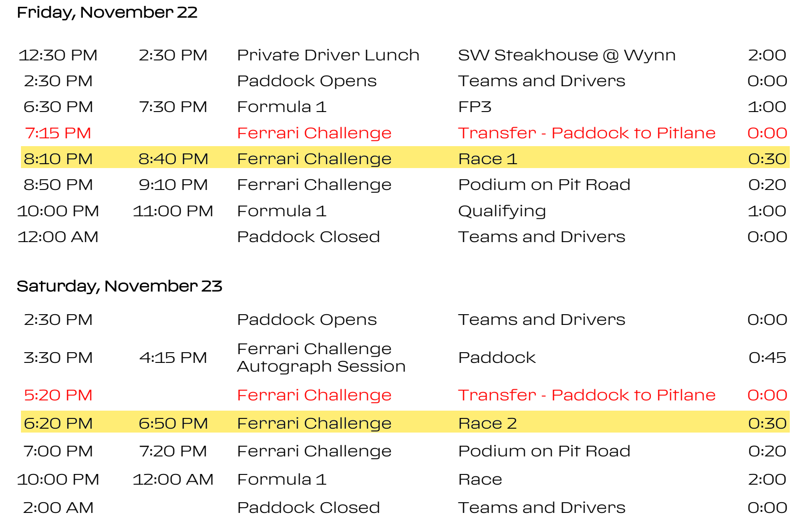 Schedule – GALS Racing